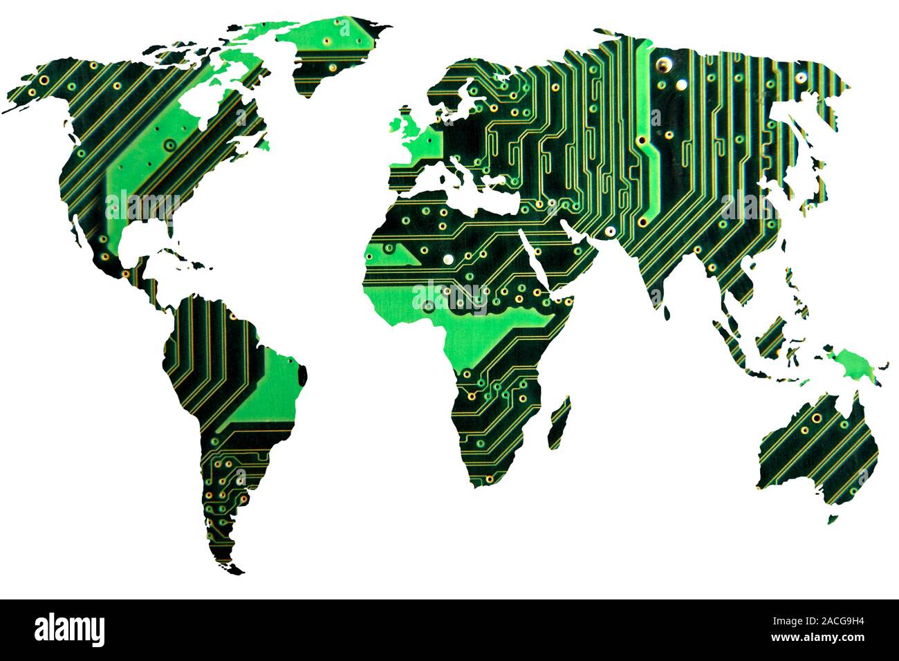 Digital world, conceptual artwork. Map of the Earth composed of a ...
