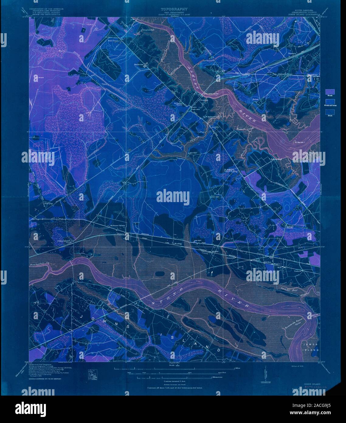 USGS TOPO Map South Carolina SC Johns Island 260678 1919 21120 Inverted ...