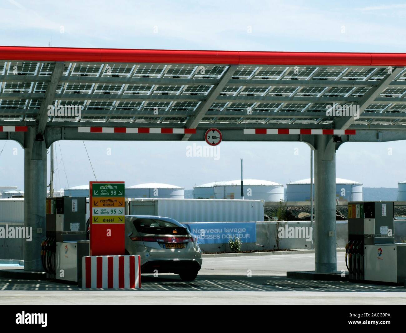 Solar-powered petrol station. The power for this facility is generated ...