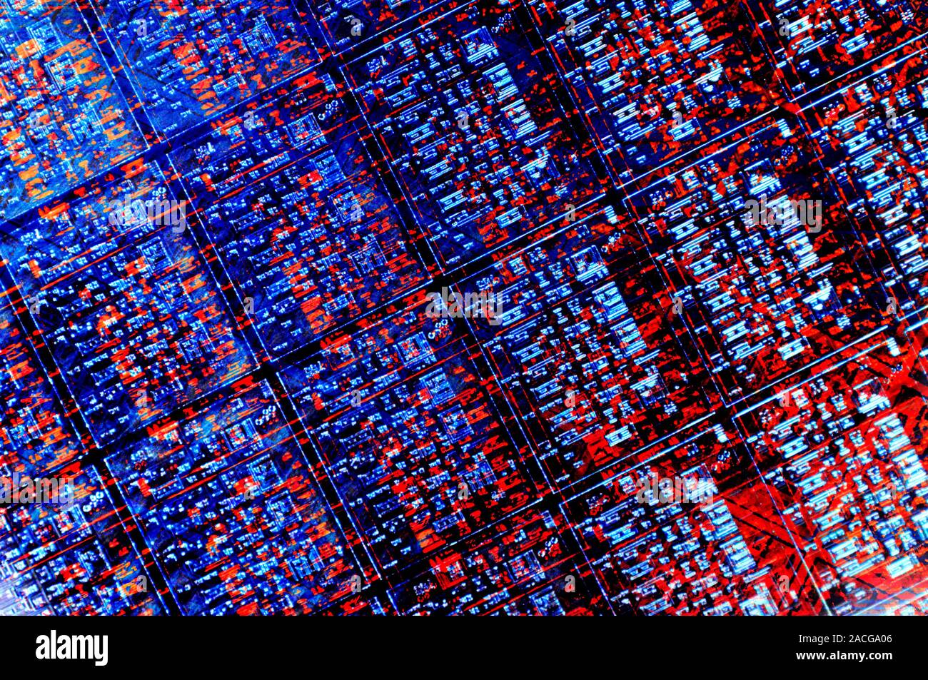 Silicon wafer. Close-up of the surface of a thin slice (wafer) of ...