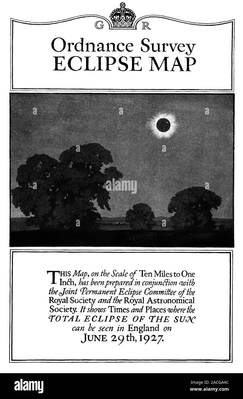 Ordnance survey eclipse map cover, 1927. This map shows the times and ...