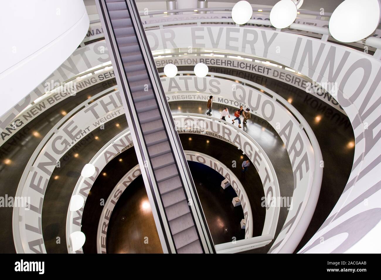 BMW museum. Escalator and spiral access ramp in the old wing of the BMW ...