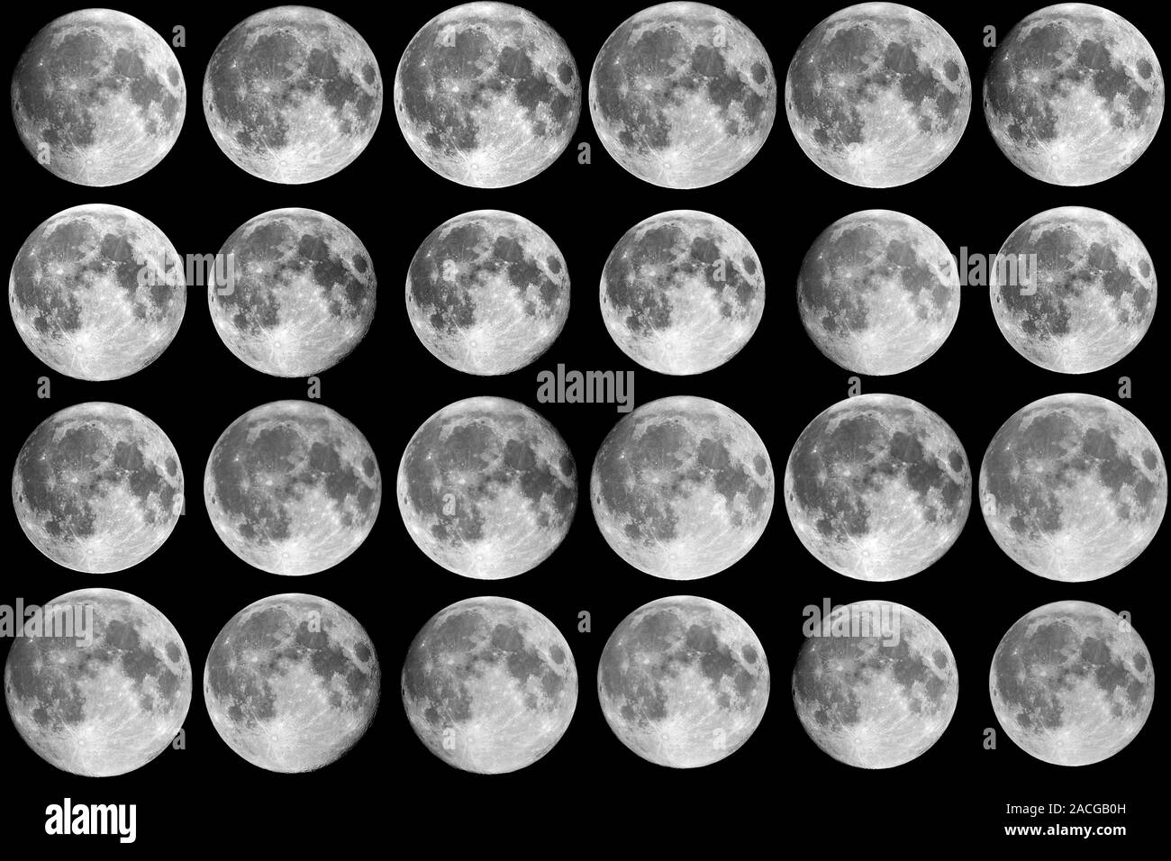 Lunar libration sequence. Sequence of twenty-four Full Moon images ...