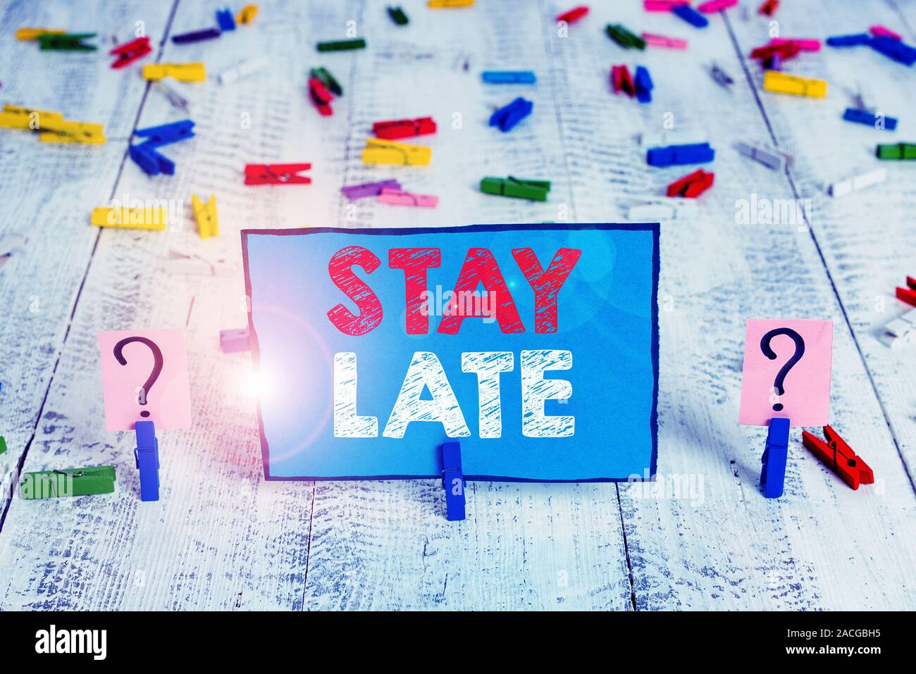 Word writing text Stay Late. Business photo showcasing A routine in ...