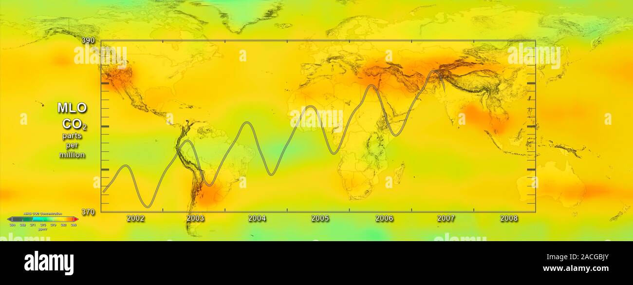 Global carbon dioxide variations, 2007. Map showing the global ...