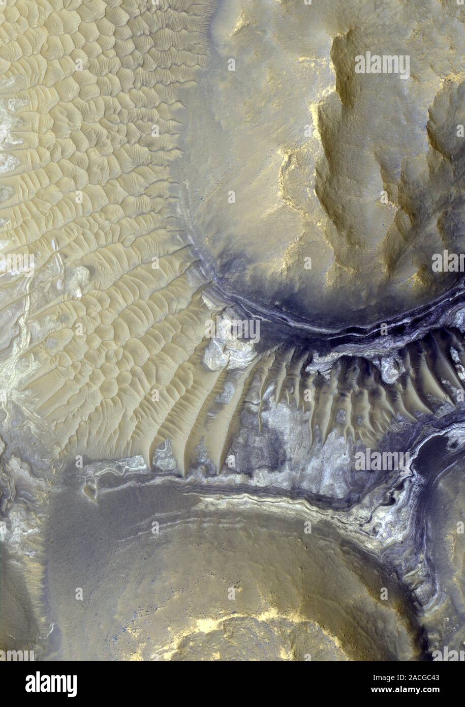 Noctis Labyrinthus, Mars. Coloured satellite image of exposed layers on ...