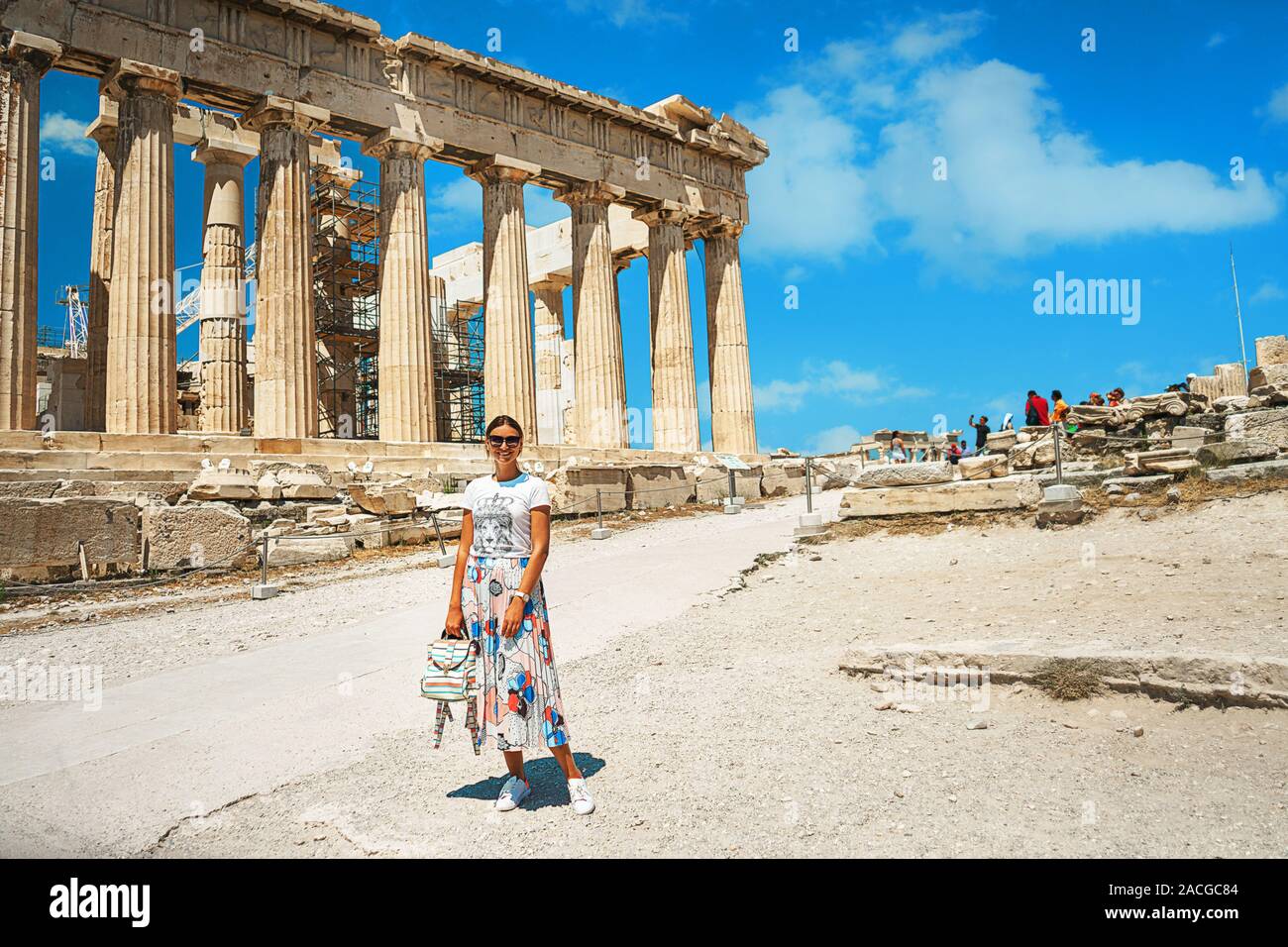 Ancient temple Parthenon in Acropolis Athens Greece and portrait of ...
