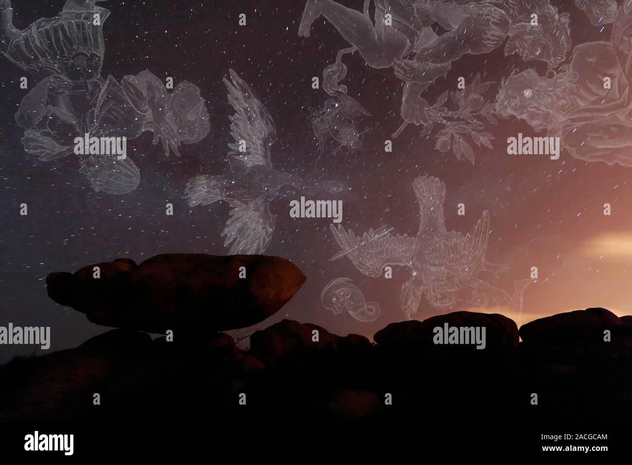 Constellations in a night sky. Constellations drawn in the night sky ...