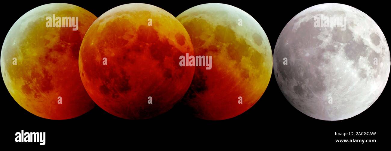 Total lunar eclipse, montage image. Sequence of consecutive images ...