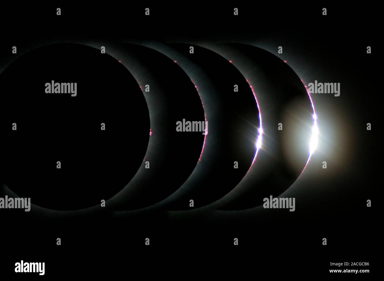 Total solar eclipse. Montage image of the sun (white) during a total ...