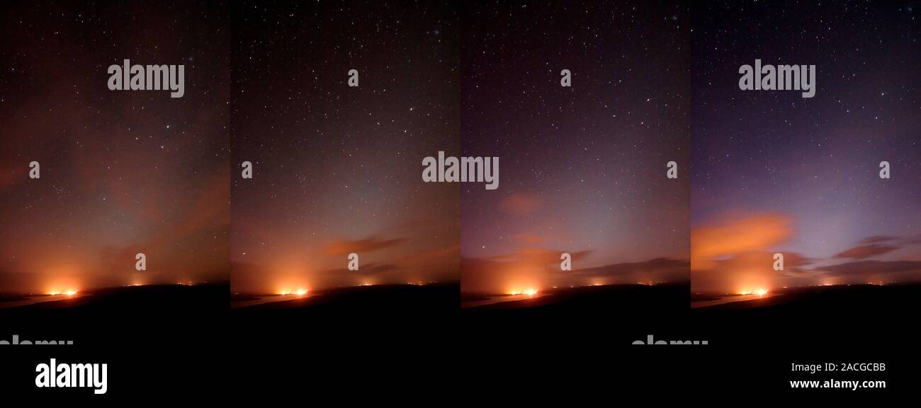 Starlight changes in a night sky. Montage of images showing the ...