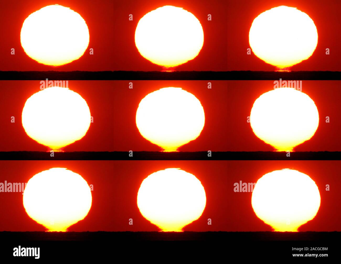 Sunset. Montage image of the sun setting on the horizon, creating a ...