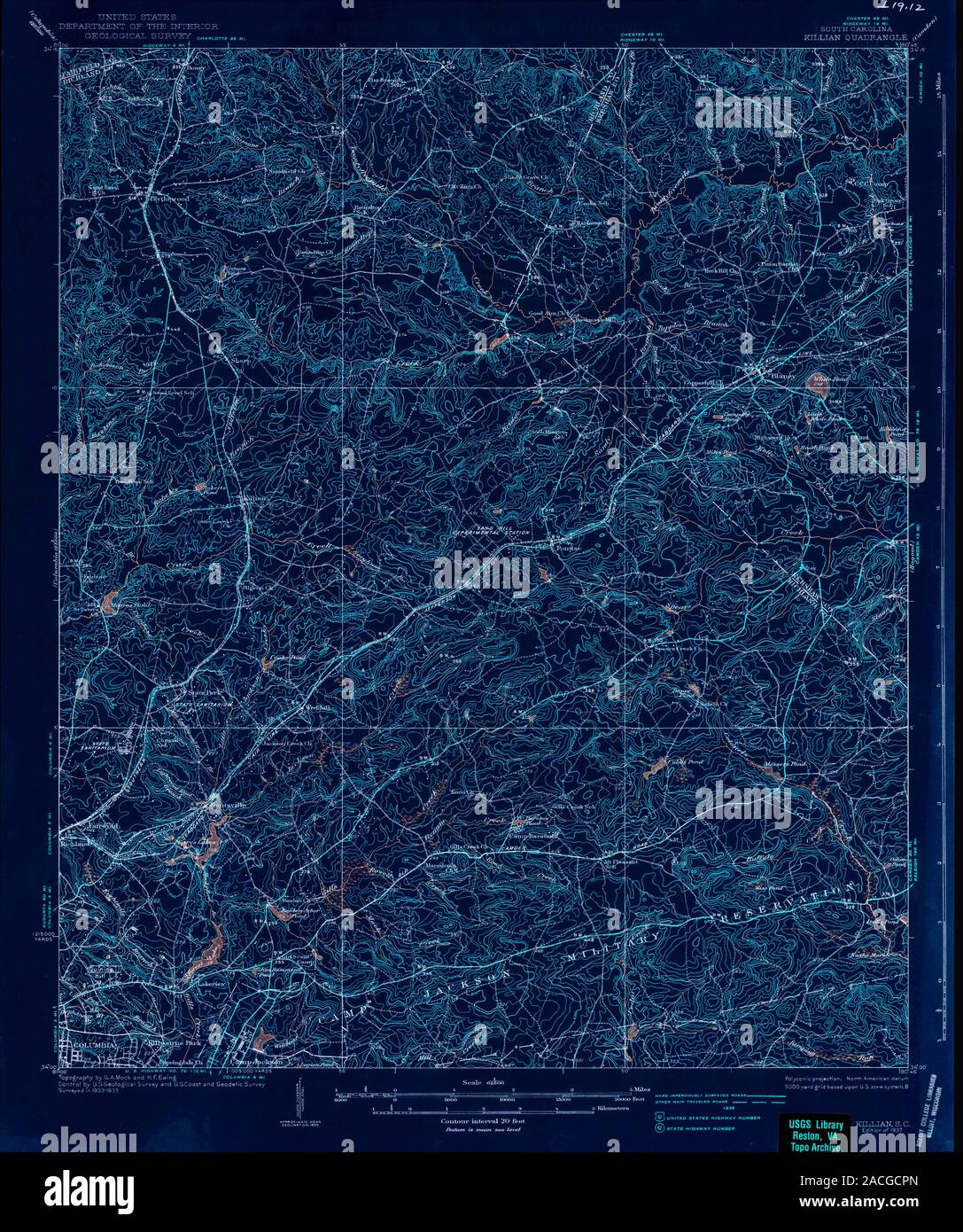 USGS TOPO Map South Carolina SC Killian 261879 1937 62500 Inverted ...
