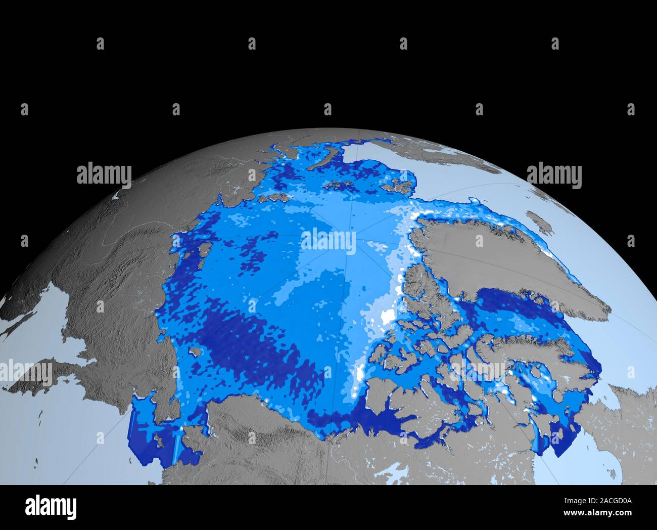 Winter Arctic sea ice thickness, 2004. This image is part of a sequence ...