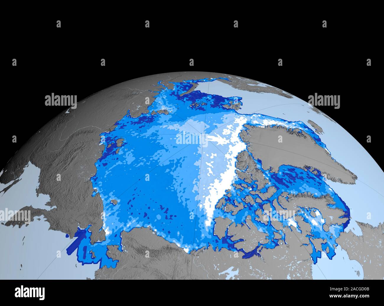 Winter Arctic sea ice thickness, 2005. This image is part of a sequence ...