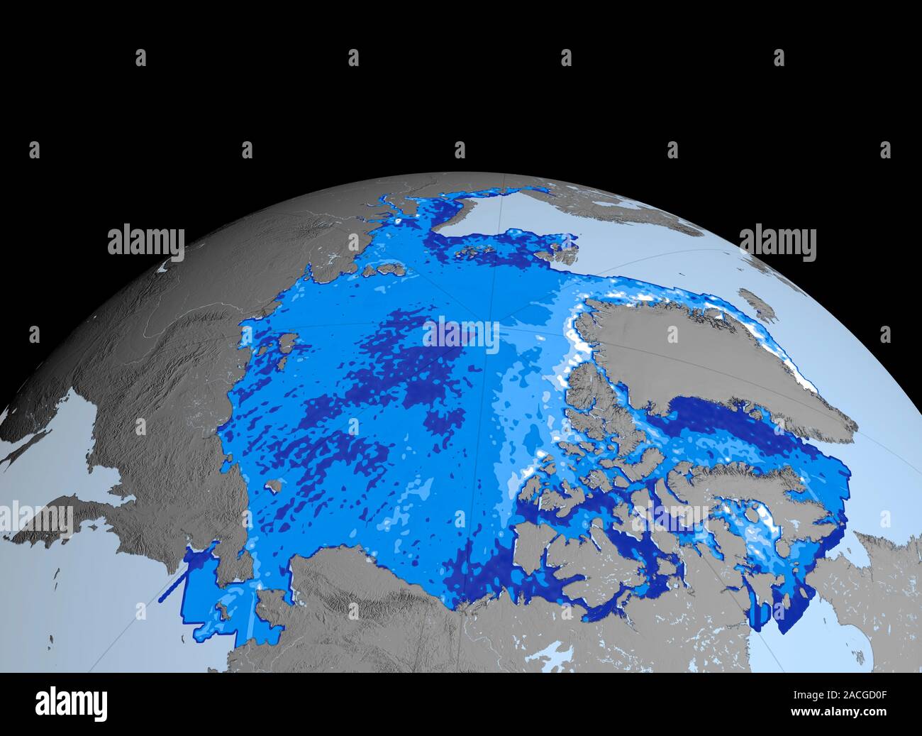 Winter Arctic sea ice thickness, 2008. This image is part of a sequence ...