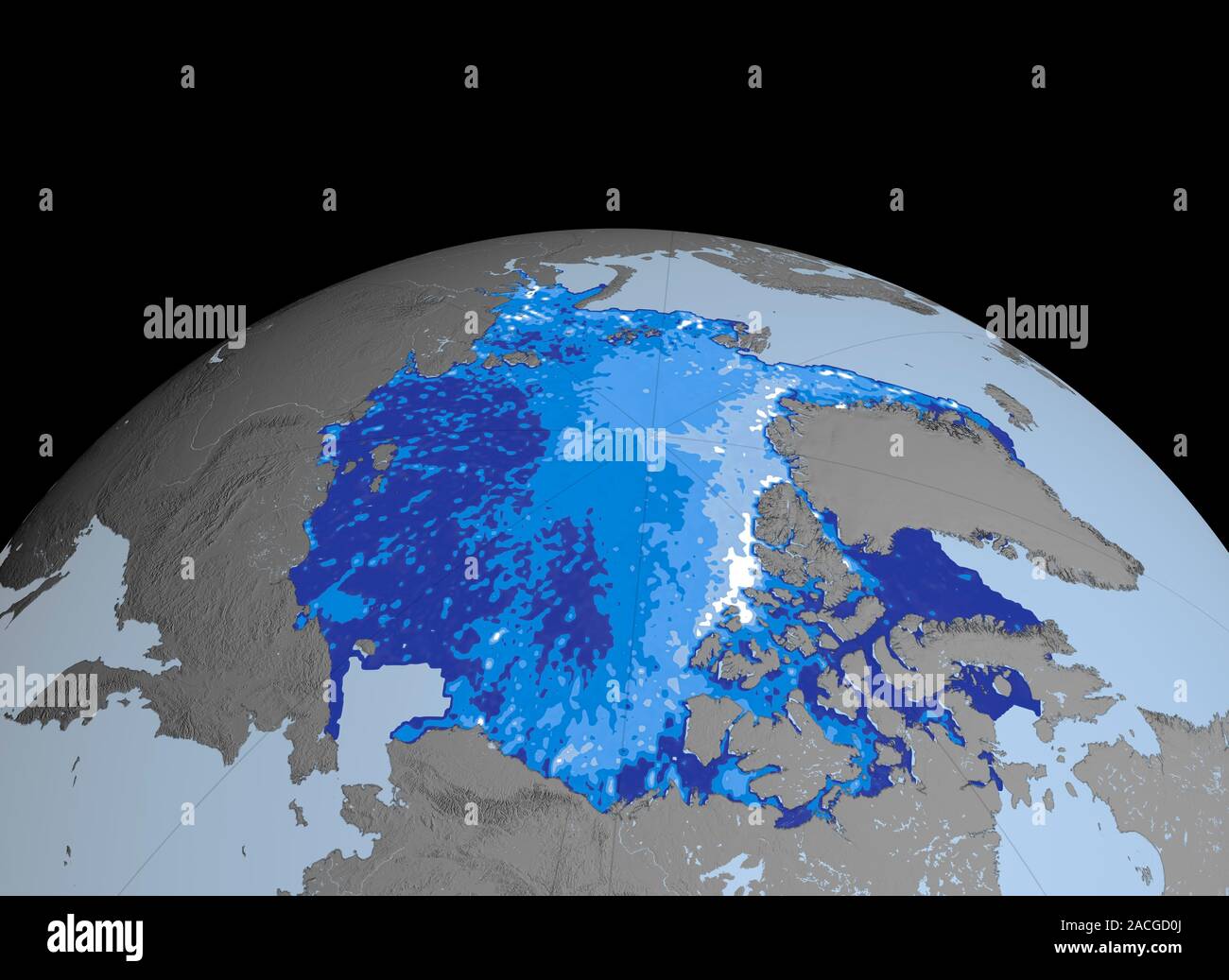 Autumn Arctic sea ice thickness, 2005. This image is part of a sequence ...