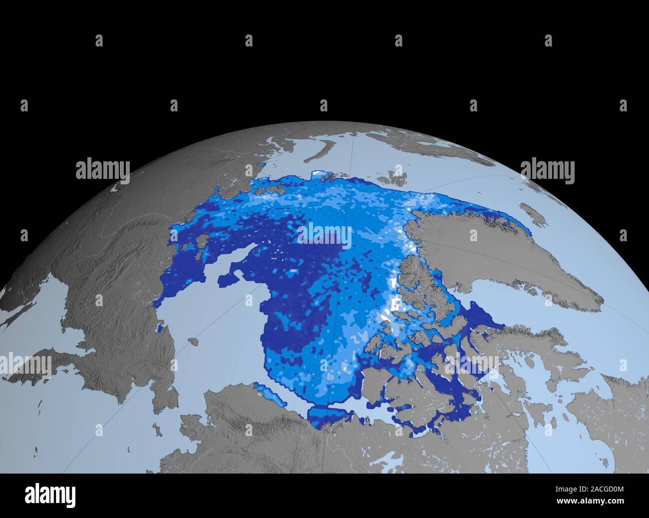 Autumn Arctic sea ice thickness, 2007. This image is part of a sequence ...