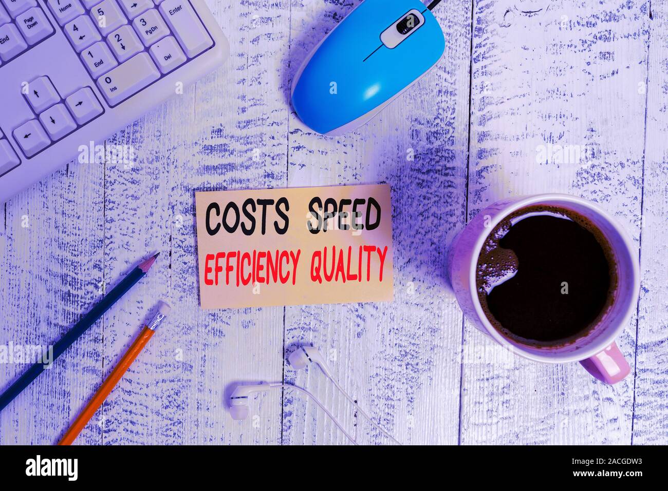 Conceptual hand writing showing Costs Speed Efficiency Quality. Concept ...