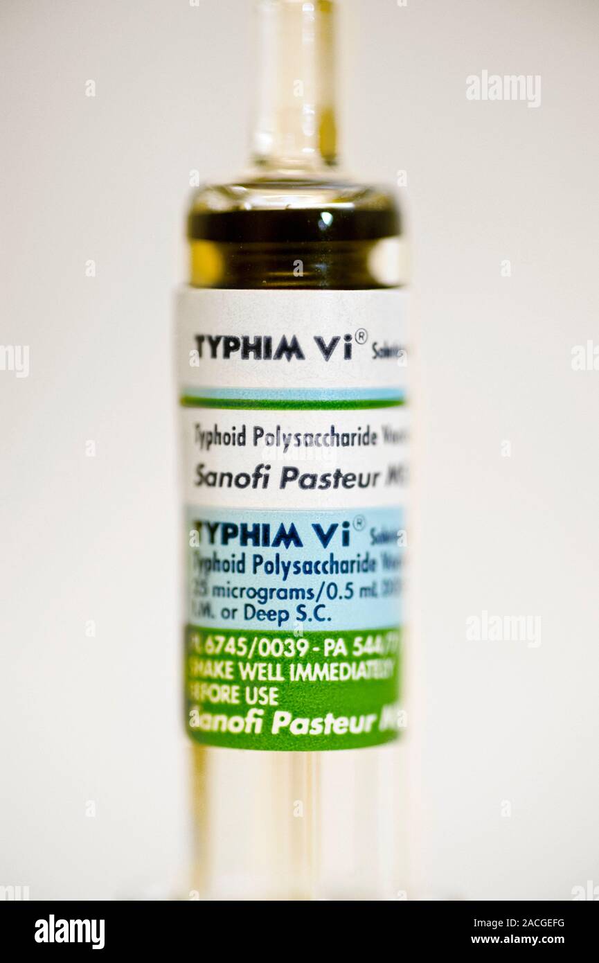 Syringe containing Typhim Vi typhoid vaccine to inoculate against ...