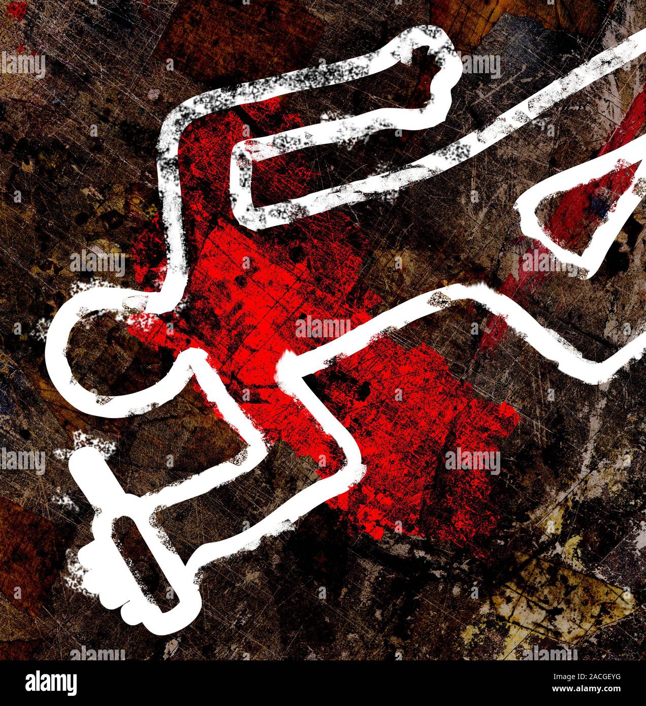 Alcohol related death, conceptual artwork. Police chalk outline of a ...