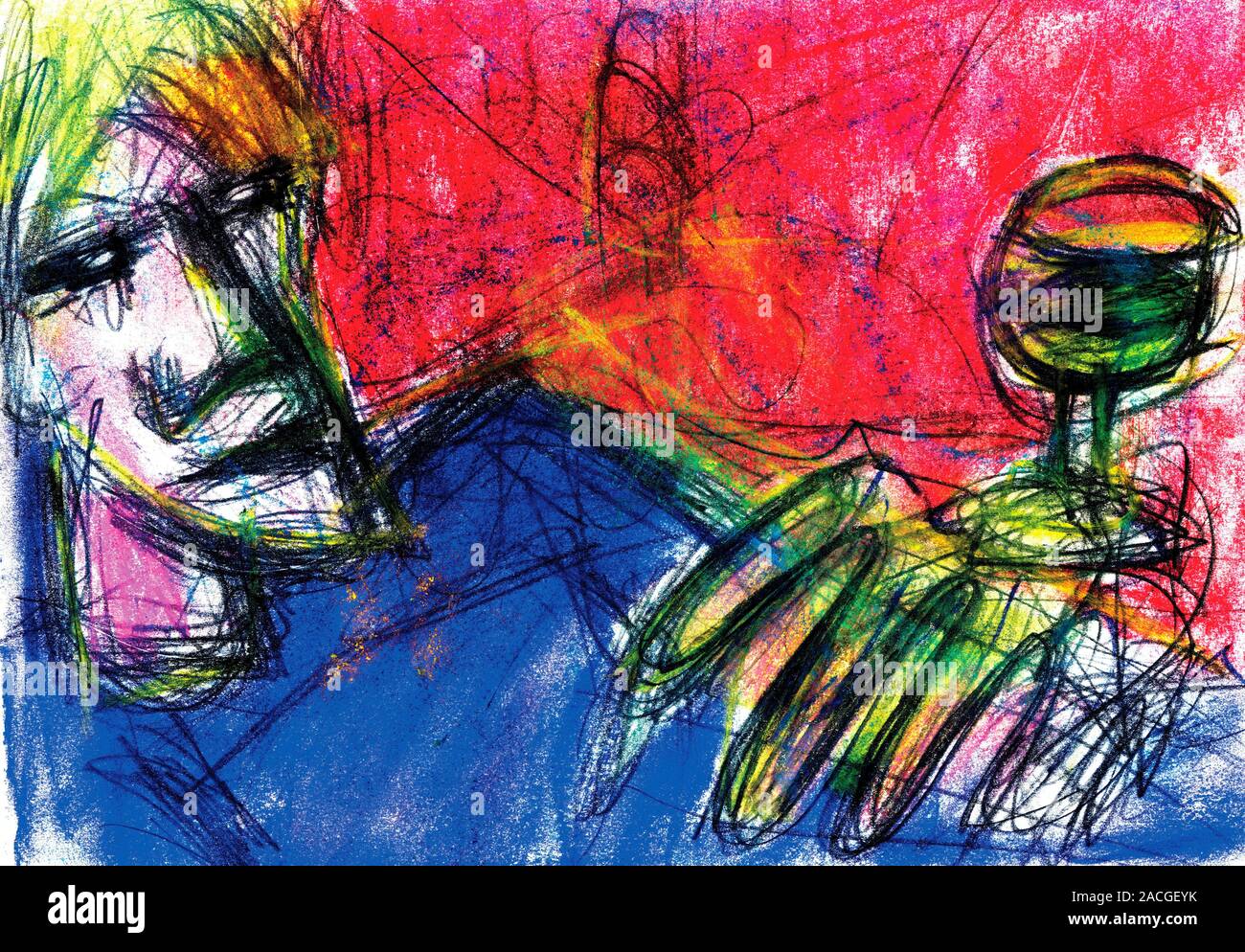 Alcohol abuse, conceptual artwork. Illustration of a man lying down ...