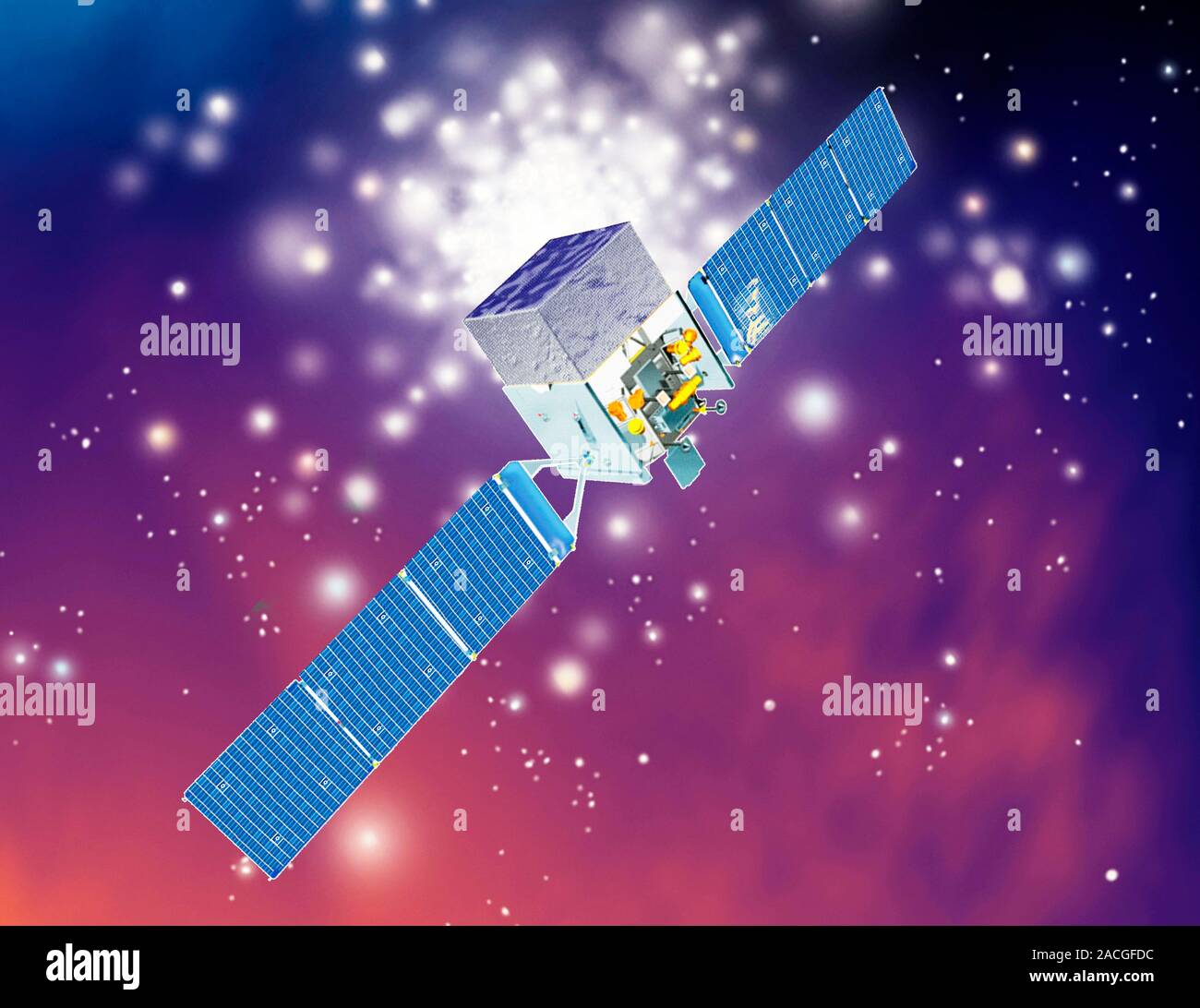 Fermi Gamma-ray Space Telescope in orbit, computer artwork. This space ...