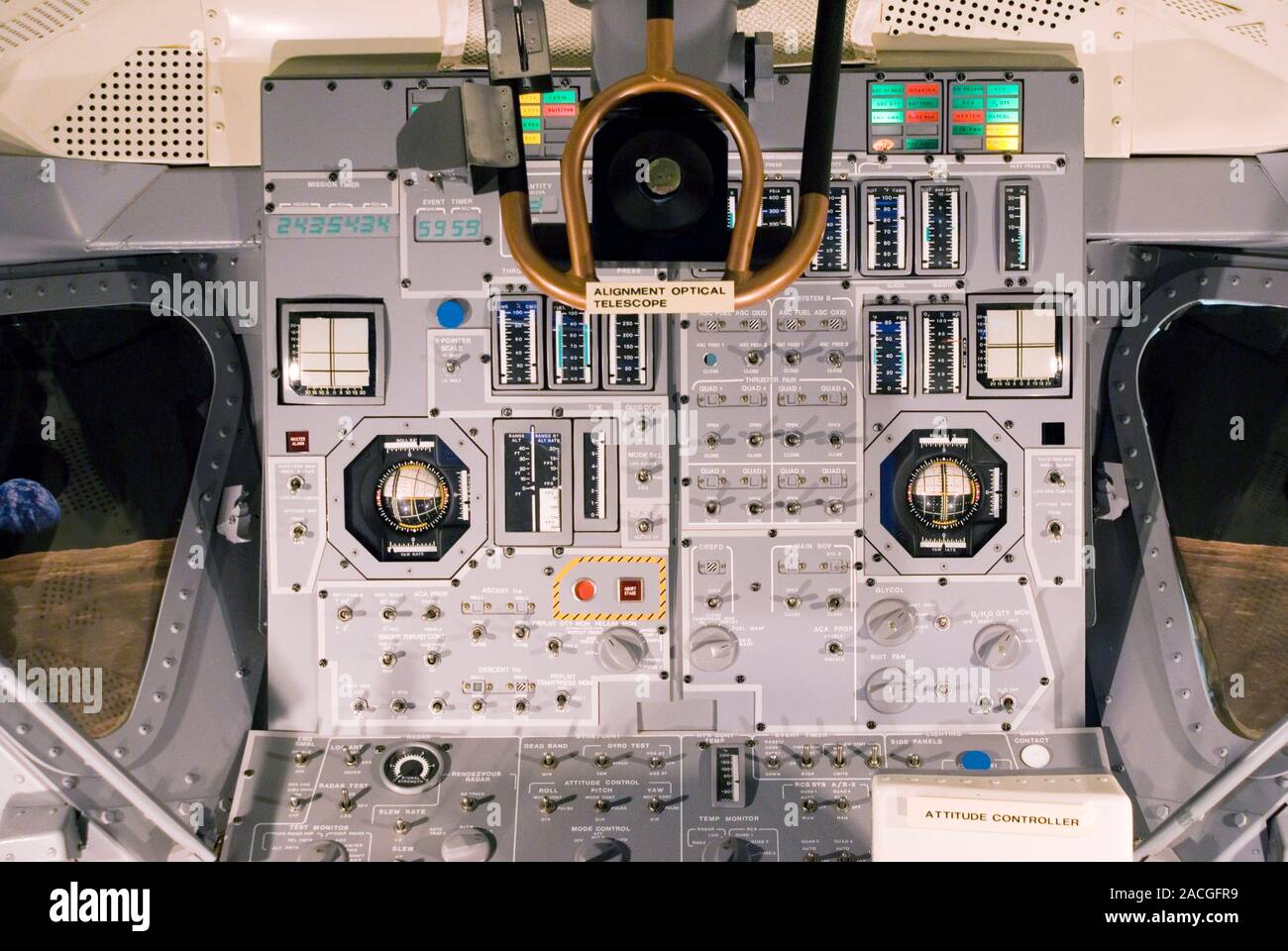 Apollo Lunar Module interior. Designed for a crew of two, the controls ...