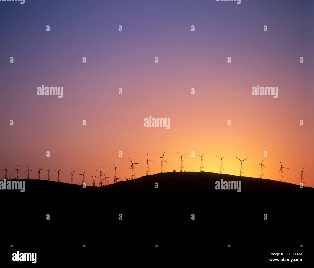 Wind turbines at sunset. Wind power is a renewable and clean source of ...