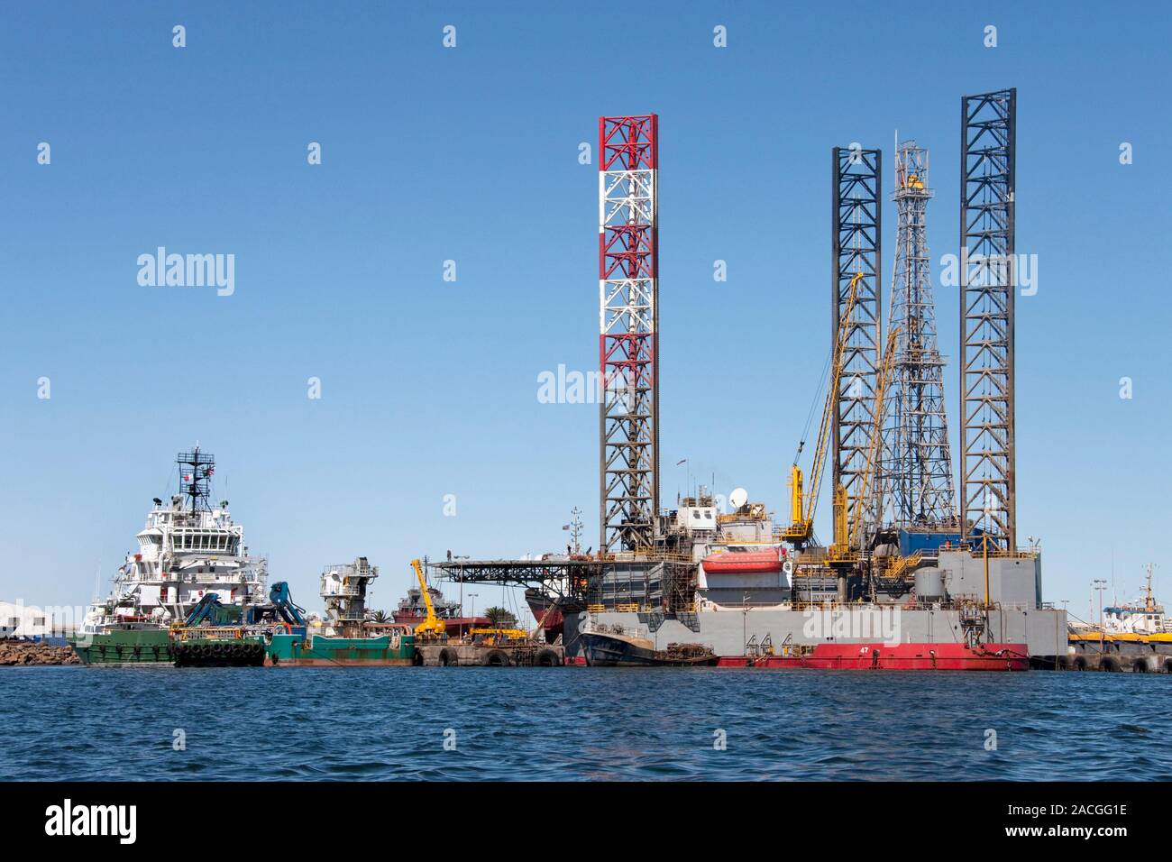 Drilling platform construction in Welvis Bay in Namibia, Africa. The ...