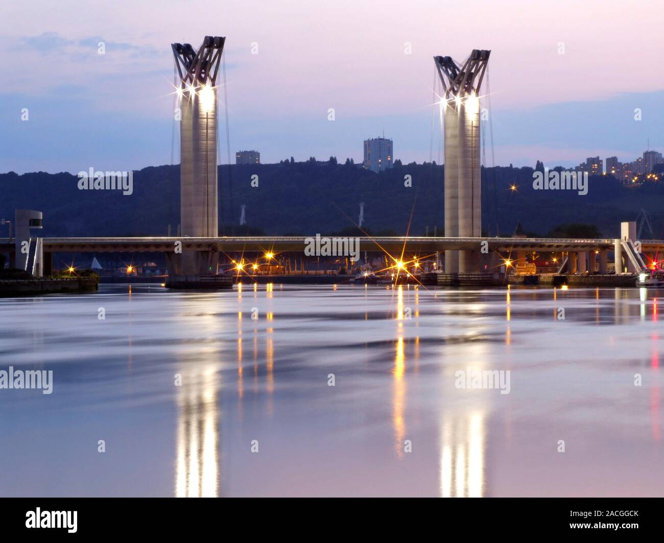 Gustave Flaubert Bridge. This vertical lift bridge spans the River ...