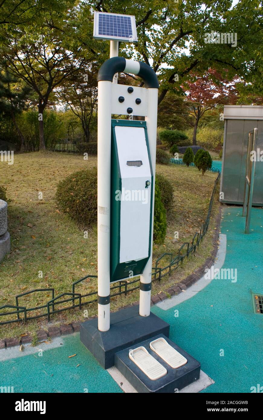 An exercise machine in a public park in Daejeon, South Korea. The step ...