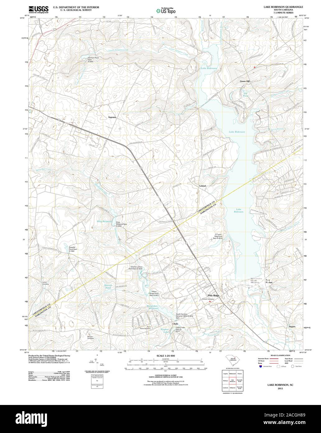 USGS TOPO Map South Carolina SC Lake Robinson 20110818 TM Restoration ...