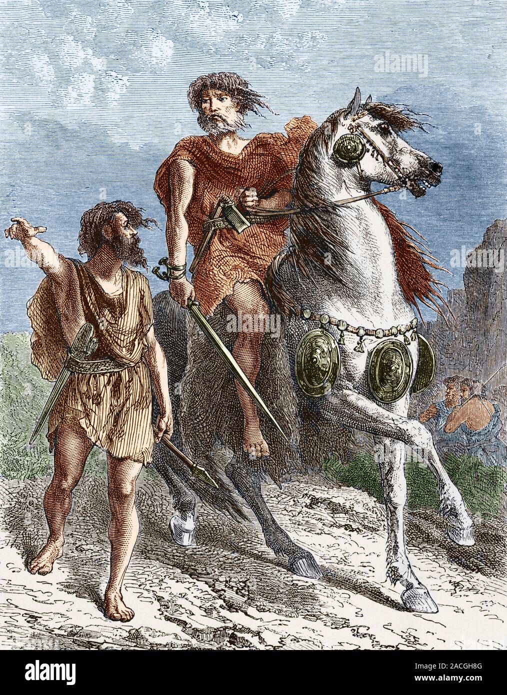 A foot soldier armed with a bronze hatchet and bronze spear and a ...