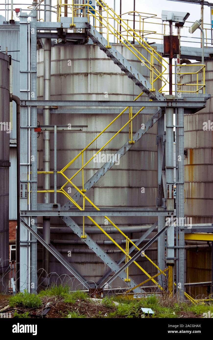 Unilever industrial plant. Silos and stairway at the Unilever ...