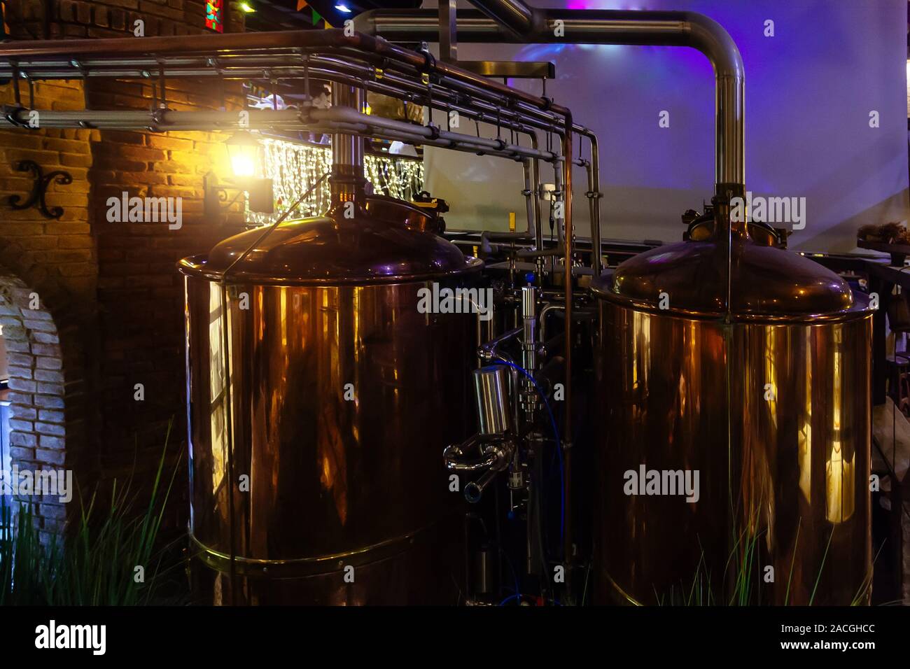 Craft beer production line in private microbrewery Stock Photo - Alamy
