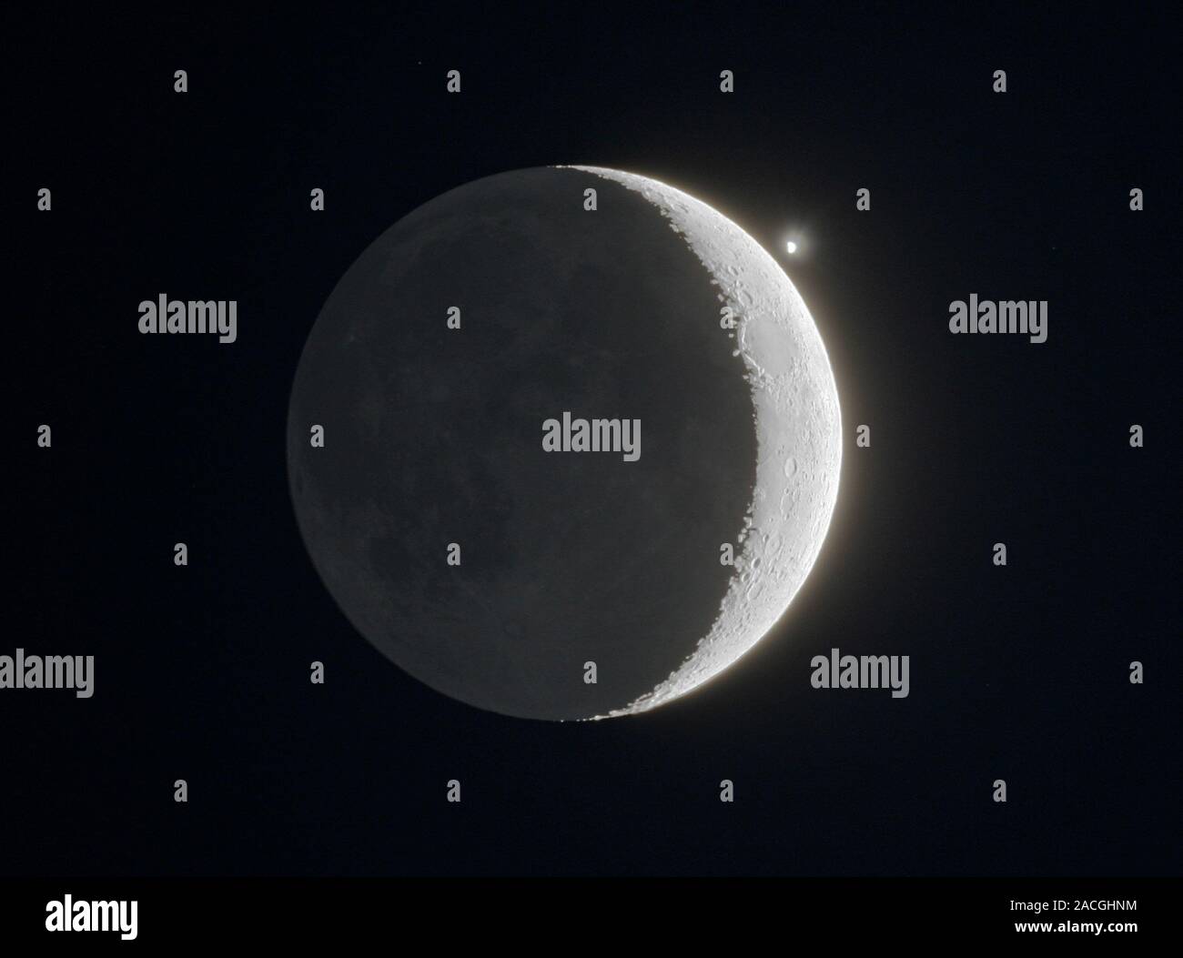 Telescopic view of occultation of Venus by the Moon. This is a ...
