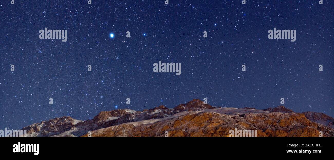 Starry Winter night. Stars of constellations Canis Major (with Siriusm ...