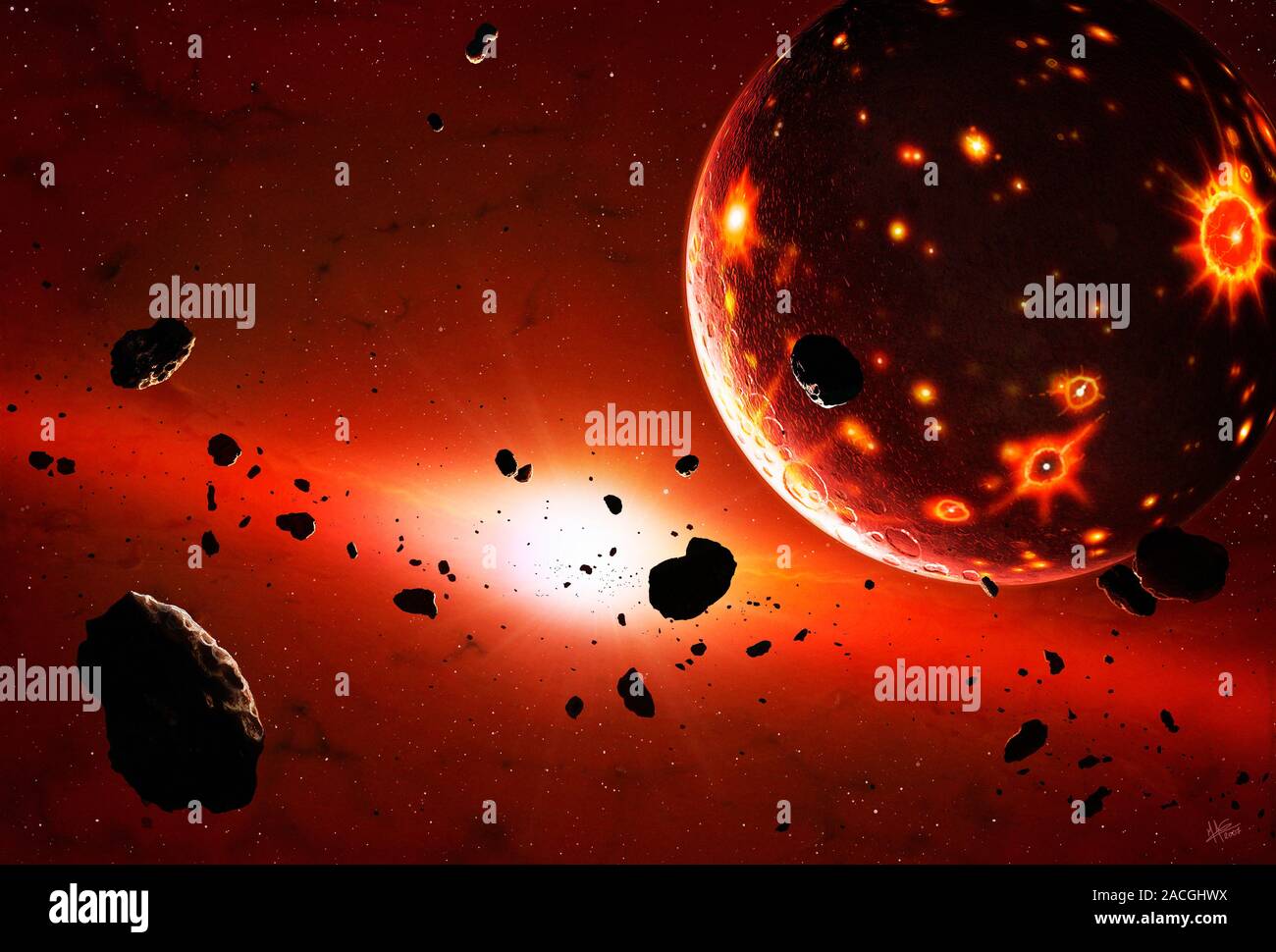 Formation of a protoplanet. Computer artwork of a protoplanet forming ...