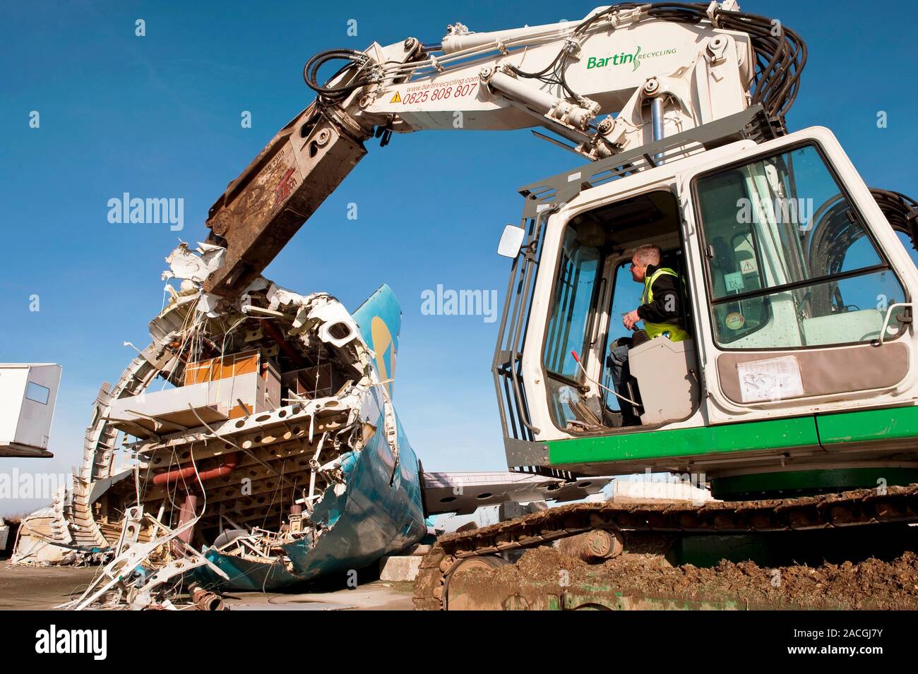 Aircraft dismantling. Passenger plane being disassembled. At the end of ...