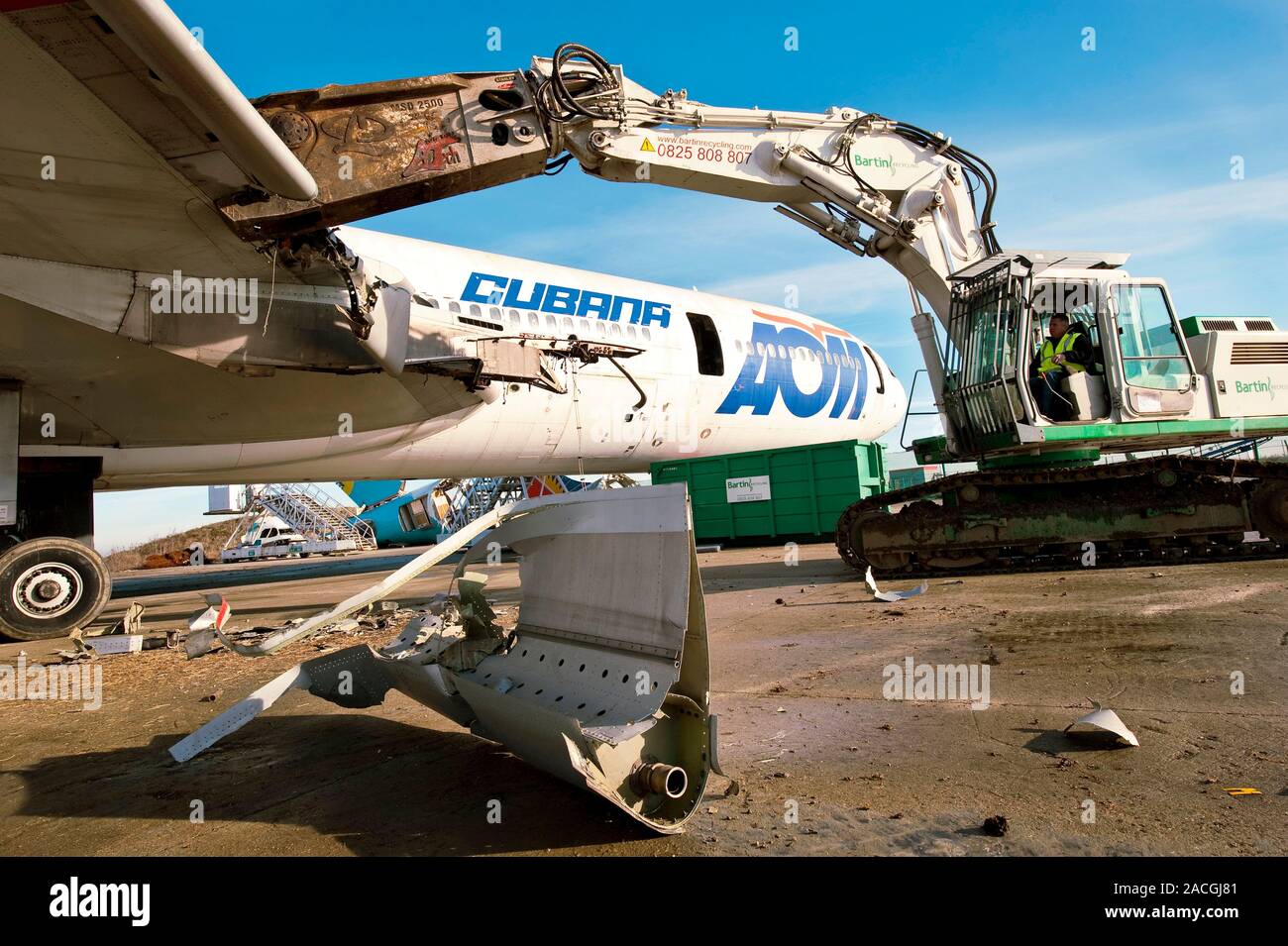 Aircraft dismantling. Passenger plane being disassembled. At the end of ...