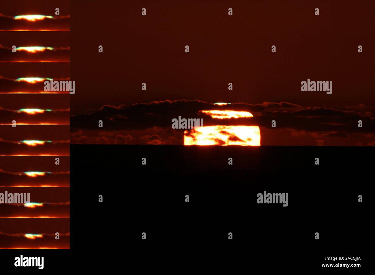 Setting sun. Montage of images taken at a rate of 3 per second showing ...