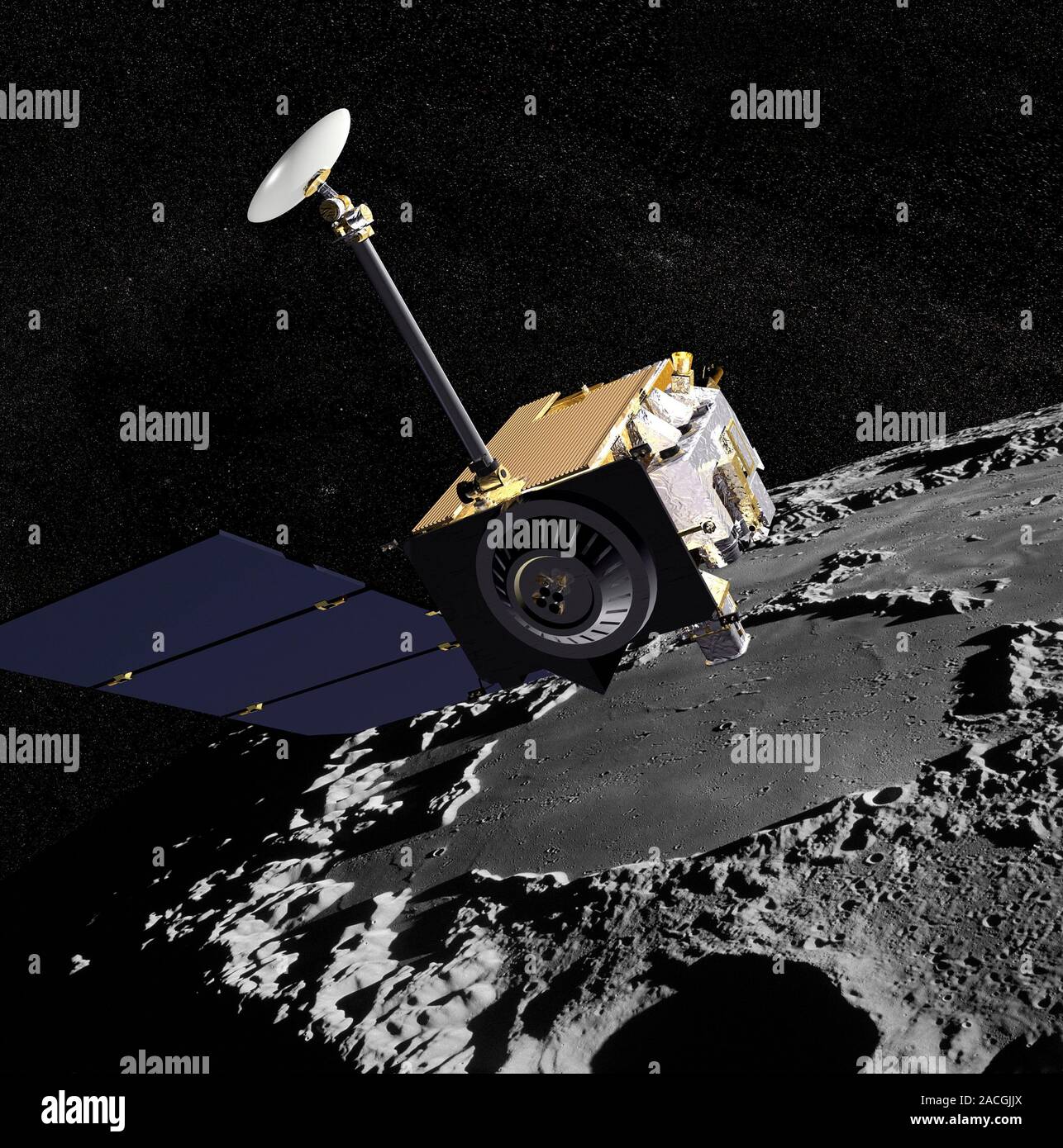 Lunar Reconnaissance Orbiter (LRO). Computer artwork of NASA's LRO in ...