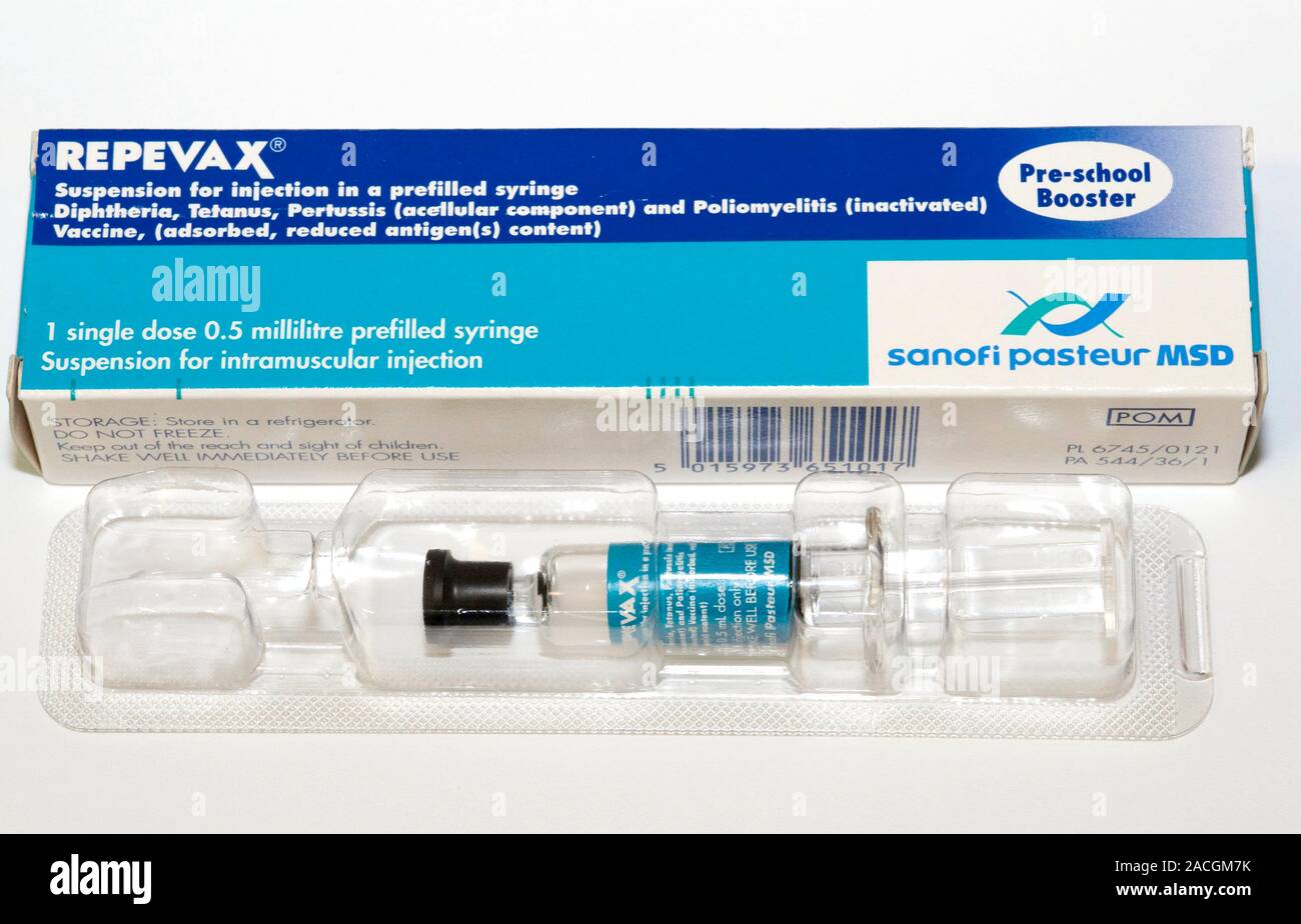 Packaging and vial of Repevax vaccine for inoculation by injection ...