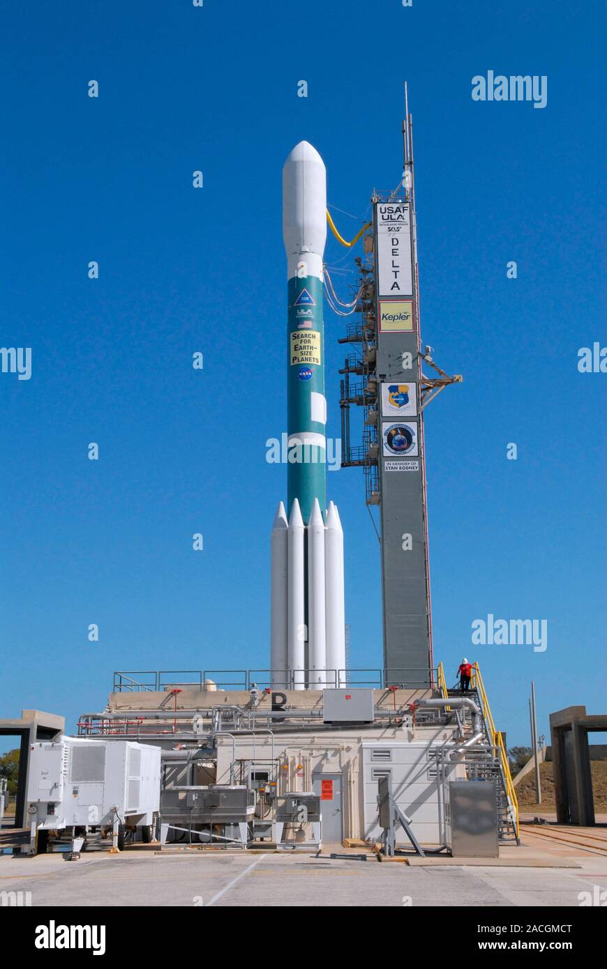 Kepler Mission rocket. Delta II 7925 rocket stands ready for launch of ...