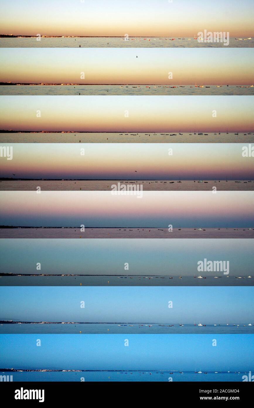 Earth's shadow. Sequence of images showing the rise of the Earth's ...