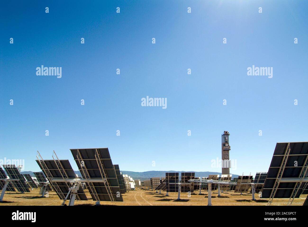 Solar furnace. Mirrors at a solar power station being built in the ...