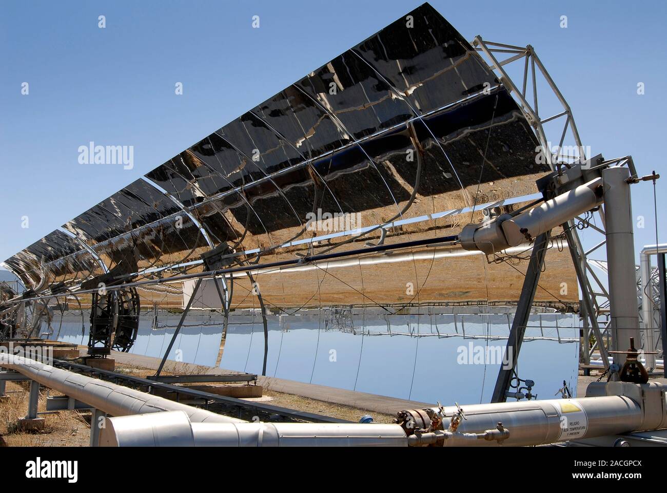 Solar furnace. Mirrors at a solar power station being built in the ...