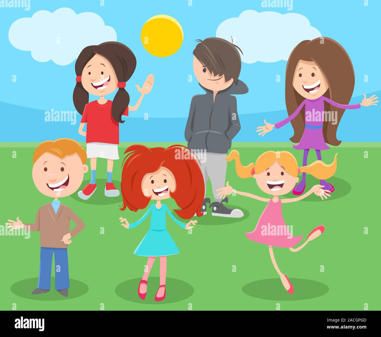 Cartoon Illustration of Happy Elementary or Teen Age Kids Characters ...