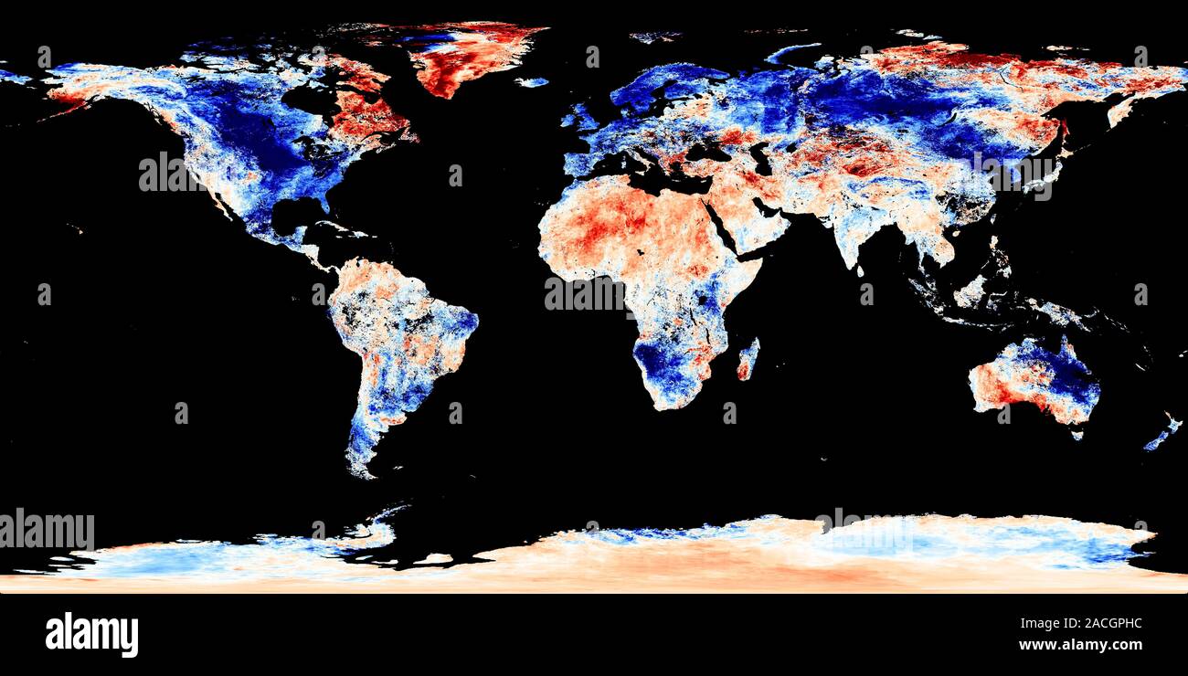 Cold snap in January 2010, world map. Land surface temperature anomaly ...